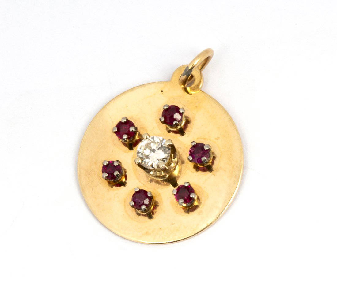 A Vintage 14k Diamond And Ruby Disk Pendant Auction