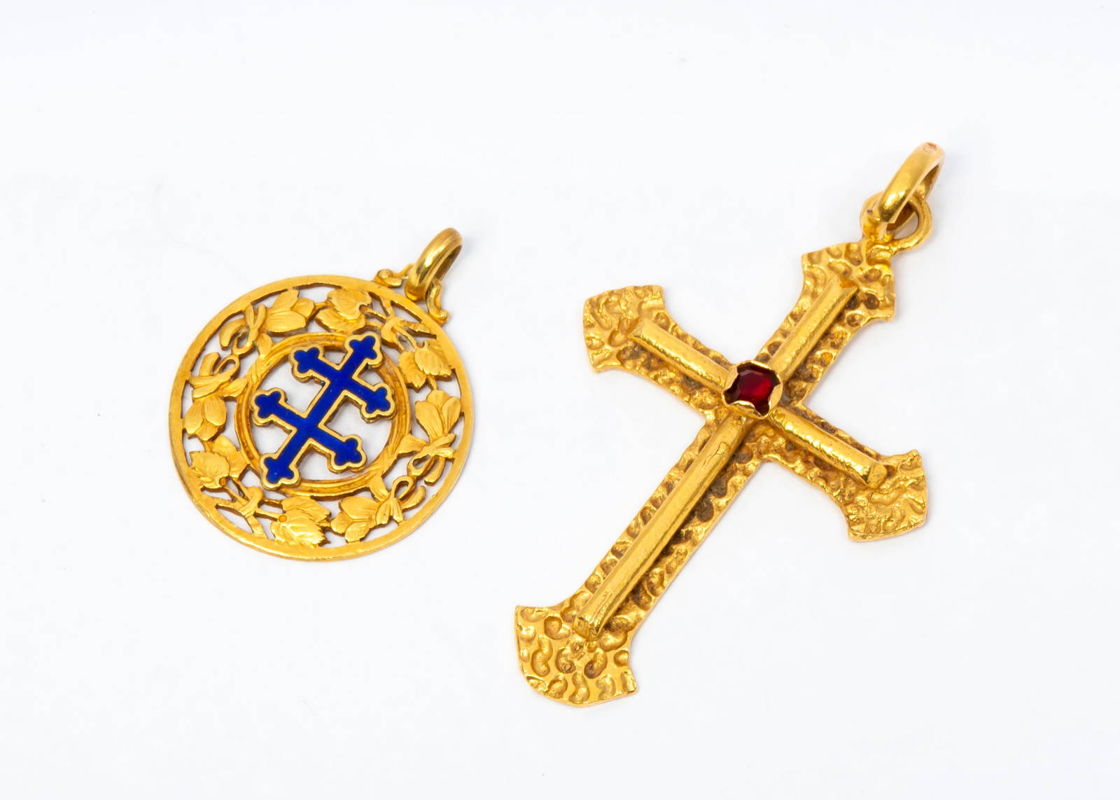 A Vintage 18k Gold Cross And French 18k Enamel Cross Of Lorraine Auction