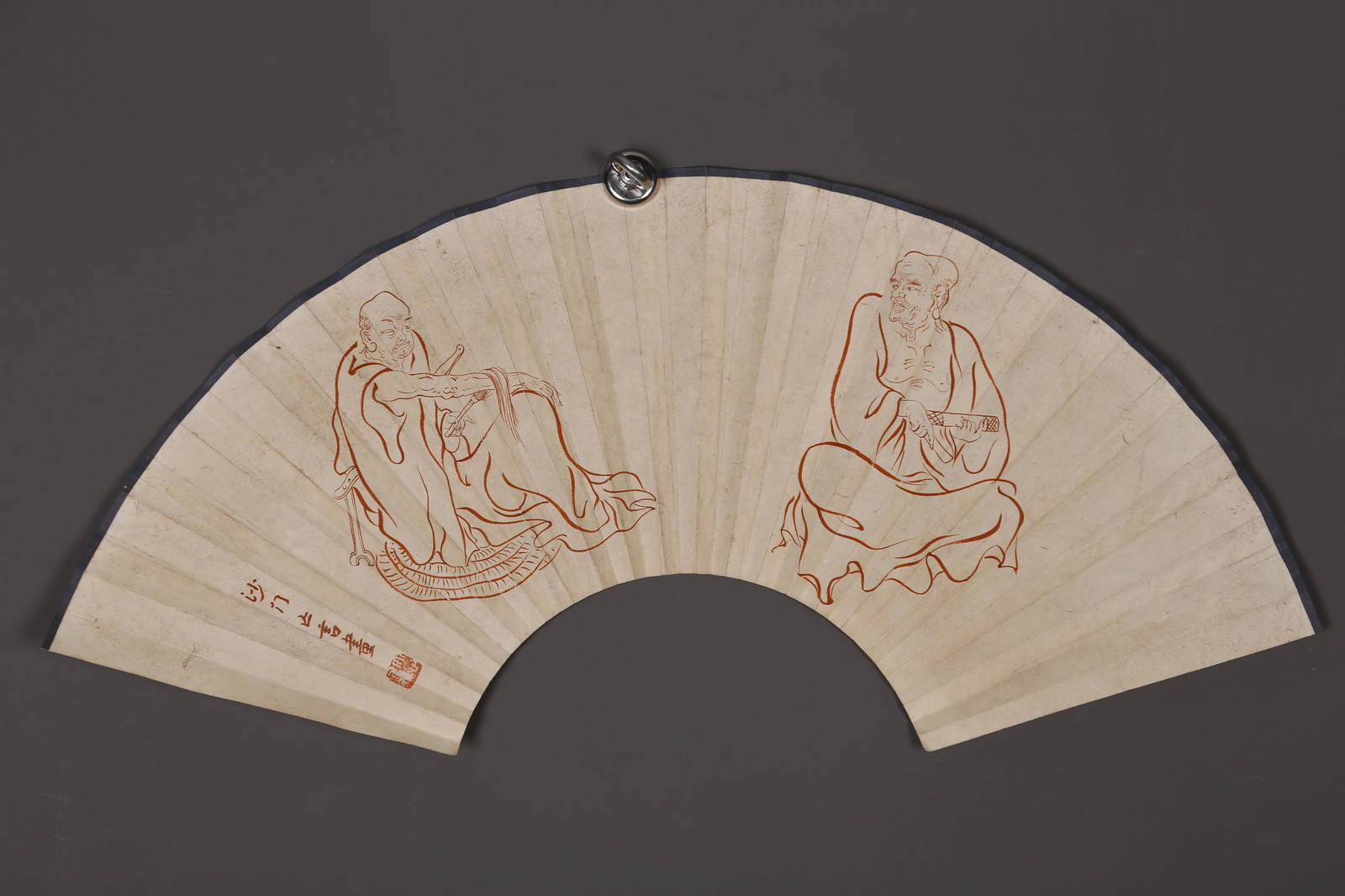 An Arhat Sector Painting By Master Hongyi. Auction