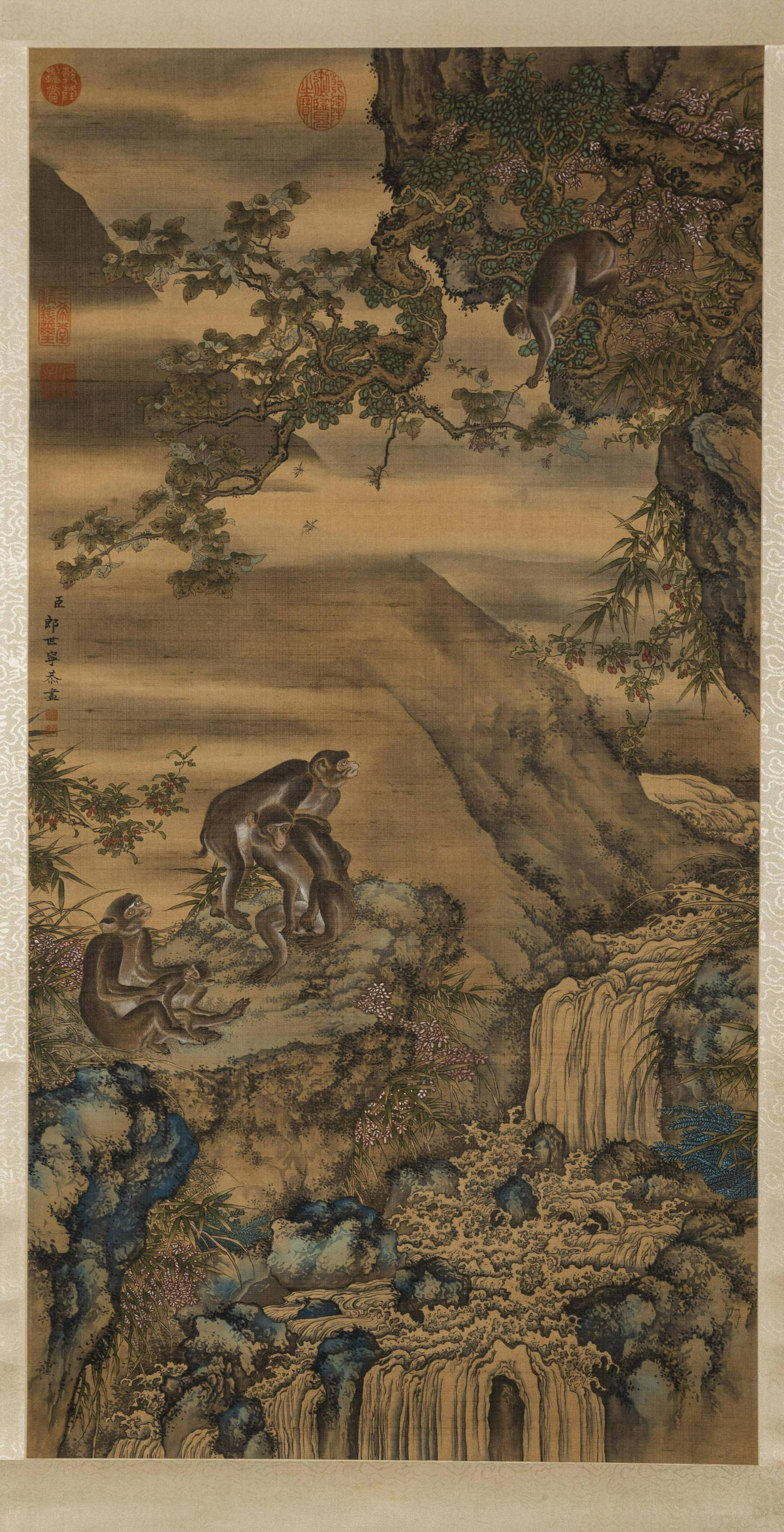 A Monkeys Painting On Silk By Lang Shining. Auction