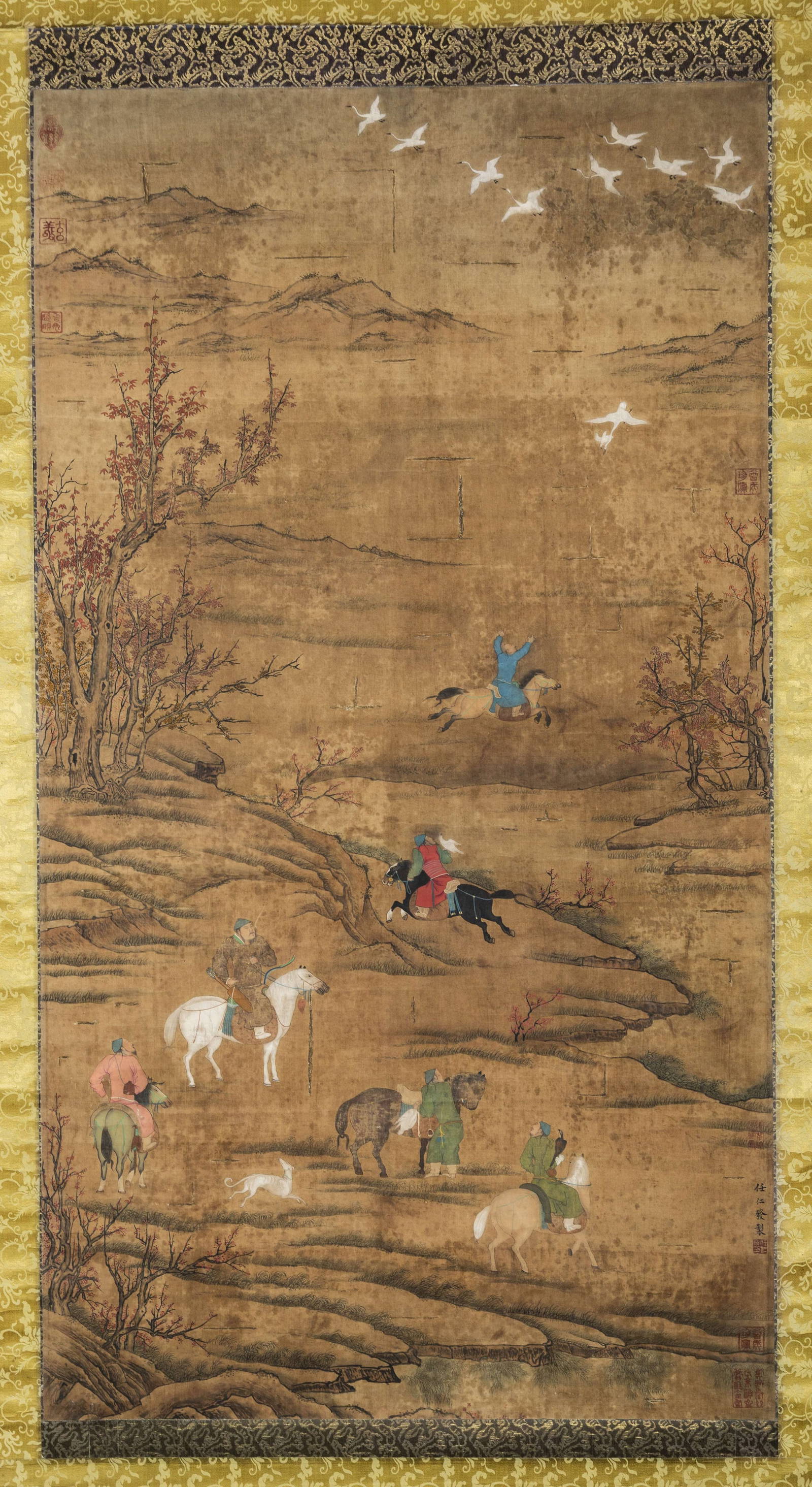 A Hunting Painting On Silk By Ren Renfa. Auction