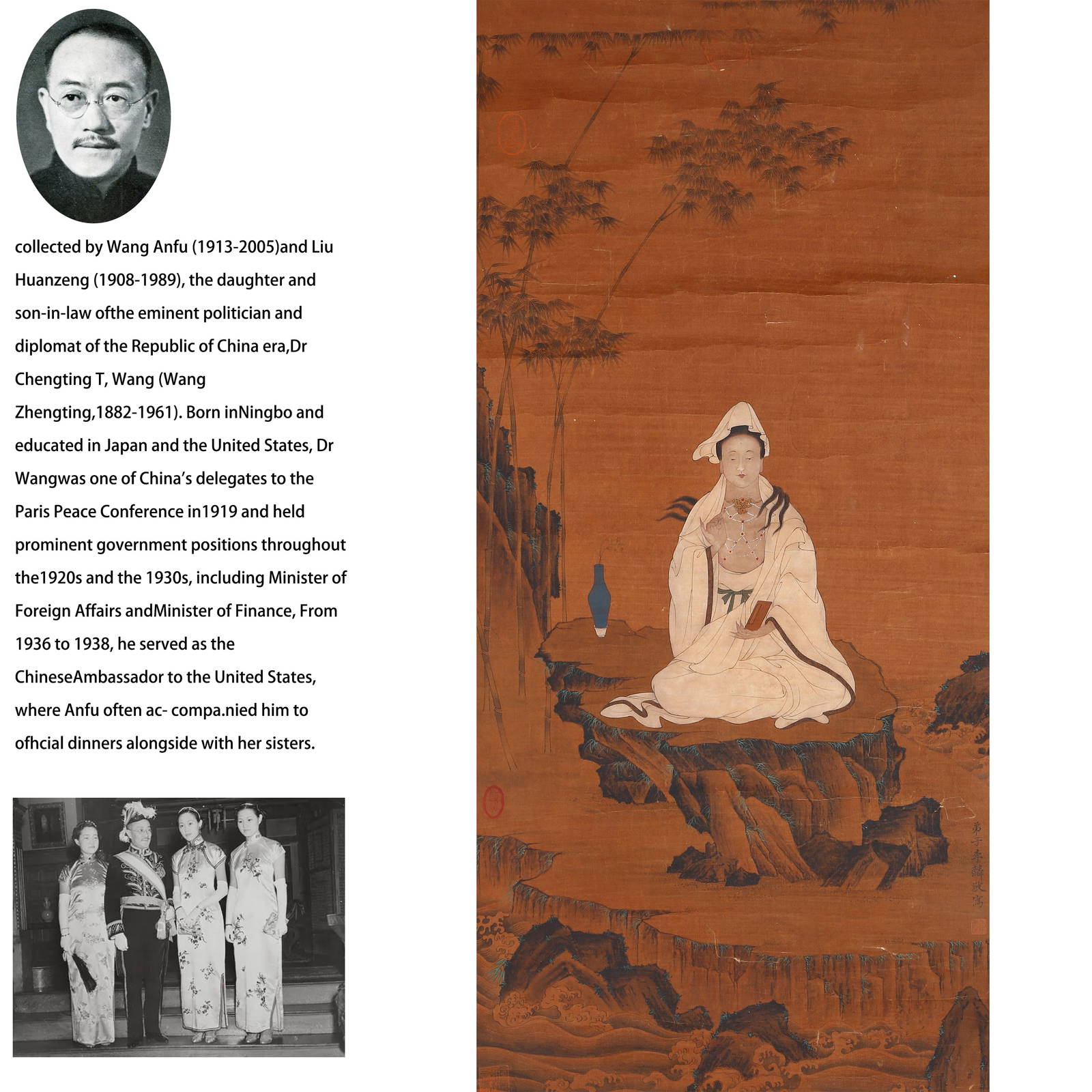 A Silk Painting Of Guanyin By Li Lin.李麟 Auction