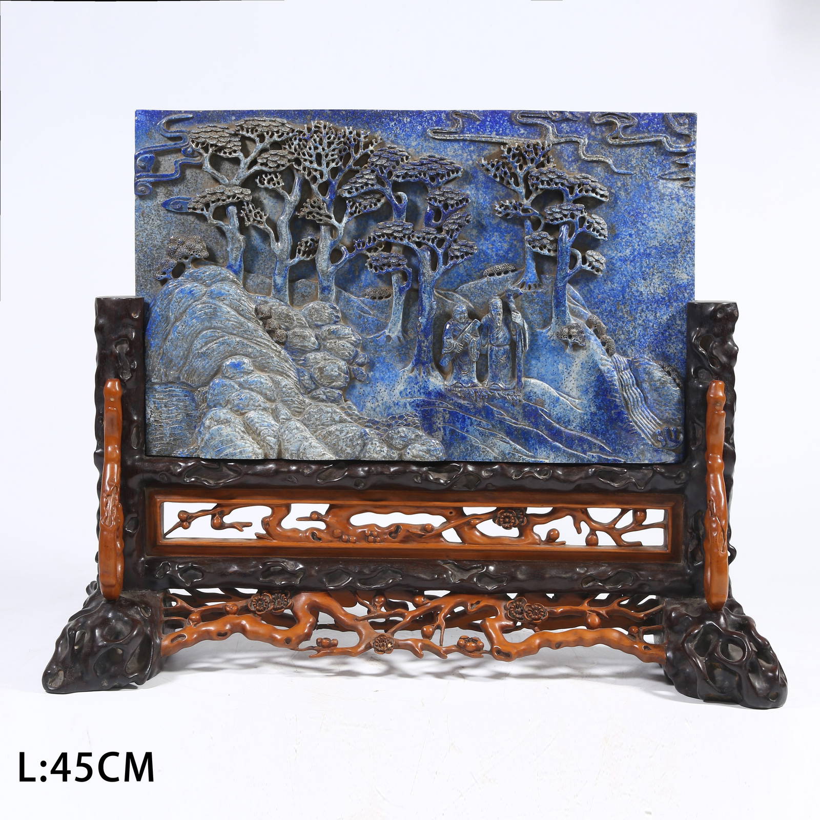 A Zitan Wood Table Screen Inlaid With Boxwood And Lapis Lazuli ...