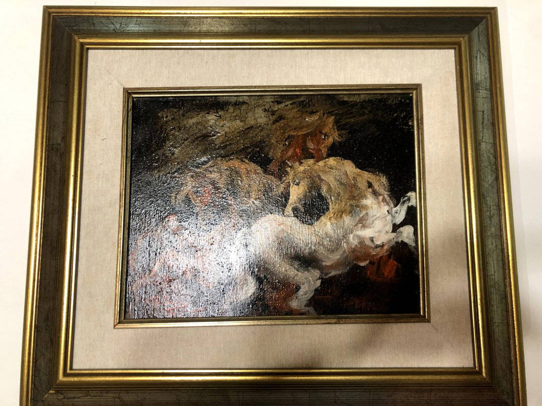 Gianni Testa Oil On Canvas Horses Gallery Certificate The Castle With ...