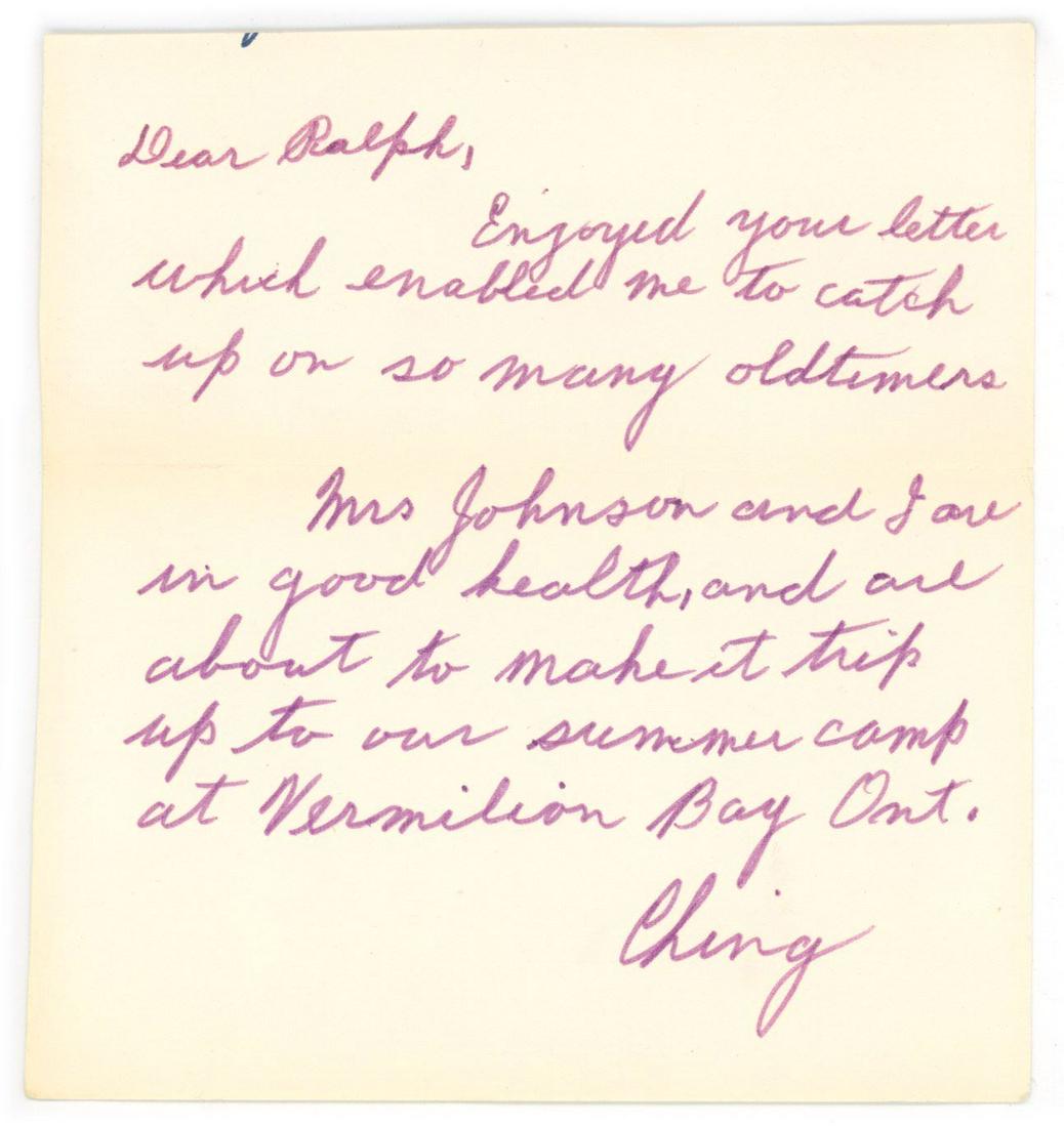 Ching Johnson - Two Time 1920s-1930s Stanley Cup Champion - Autographed ...