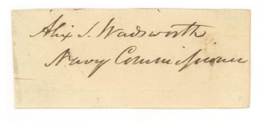 Alexander S. Wadsworth U.s. Navy: War Of 1812 Clipped Autograph
