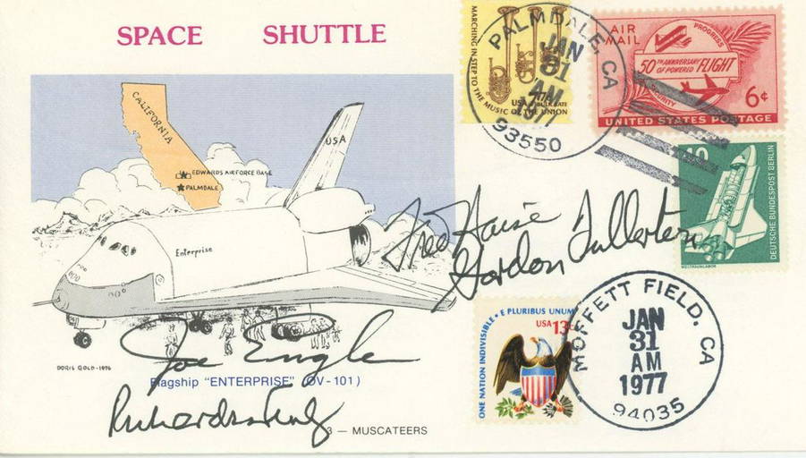 Space Shuttle Enterprise Cover Autographed By Fred Haise, Gordon ...