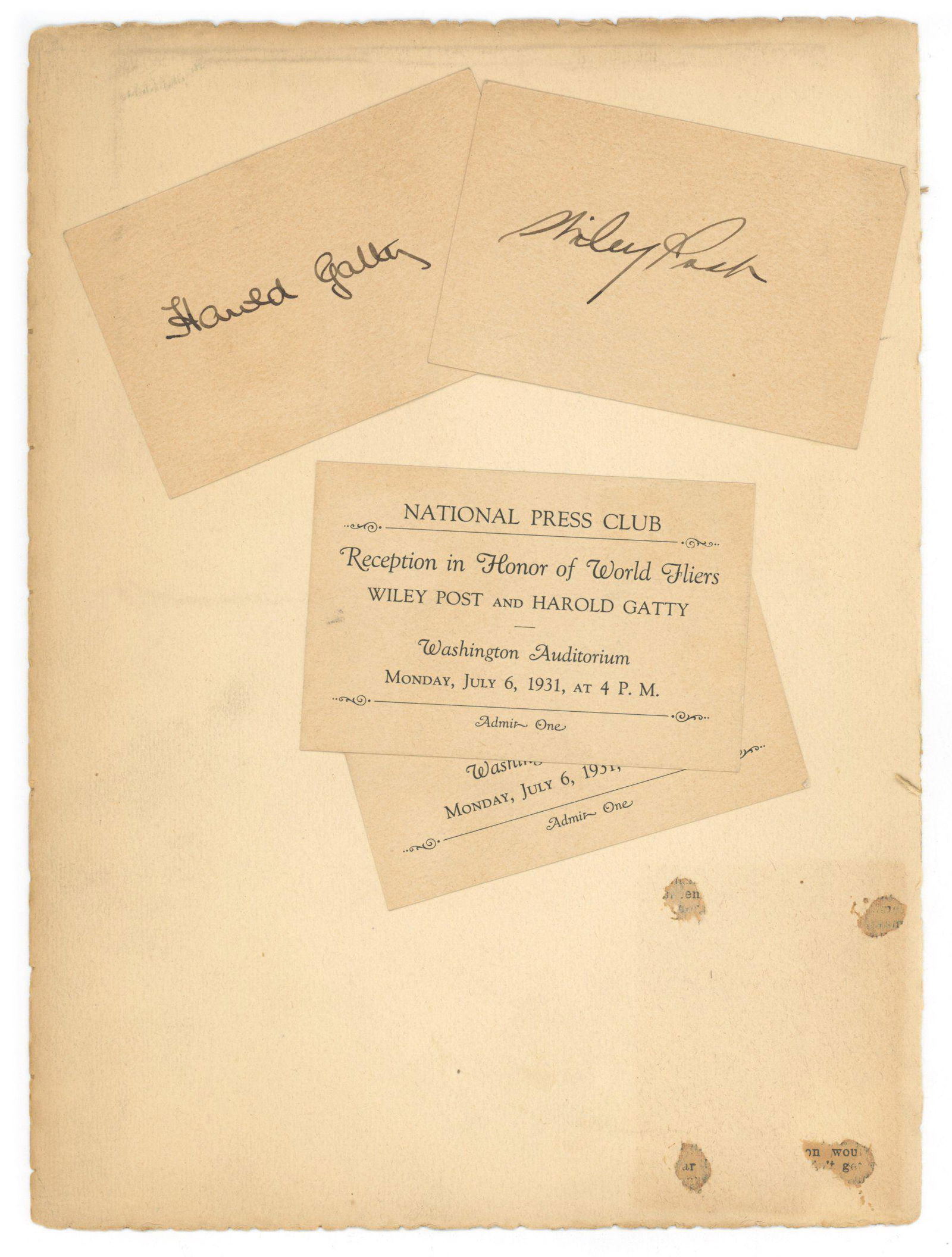 Wiley Post & Harold Gatty - Individually Autographed Cards Affixed To ...