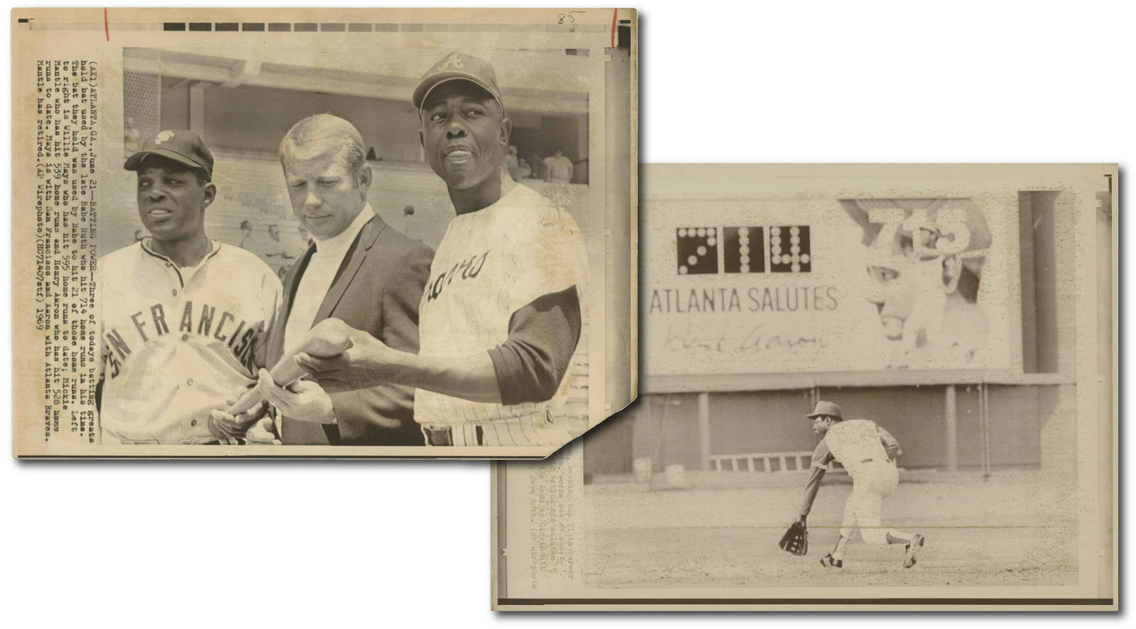 Hank Aaron, Mickey Mantle & Williams Mays - Collection Of 2 Original ...