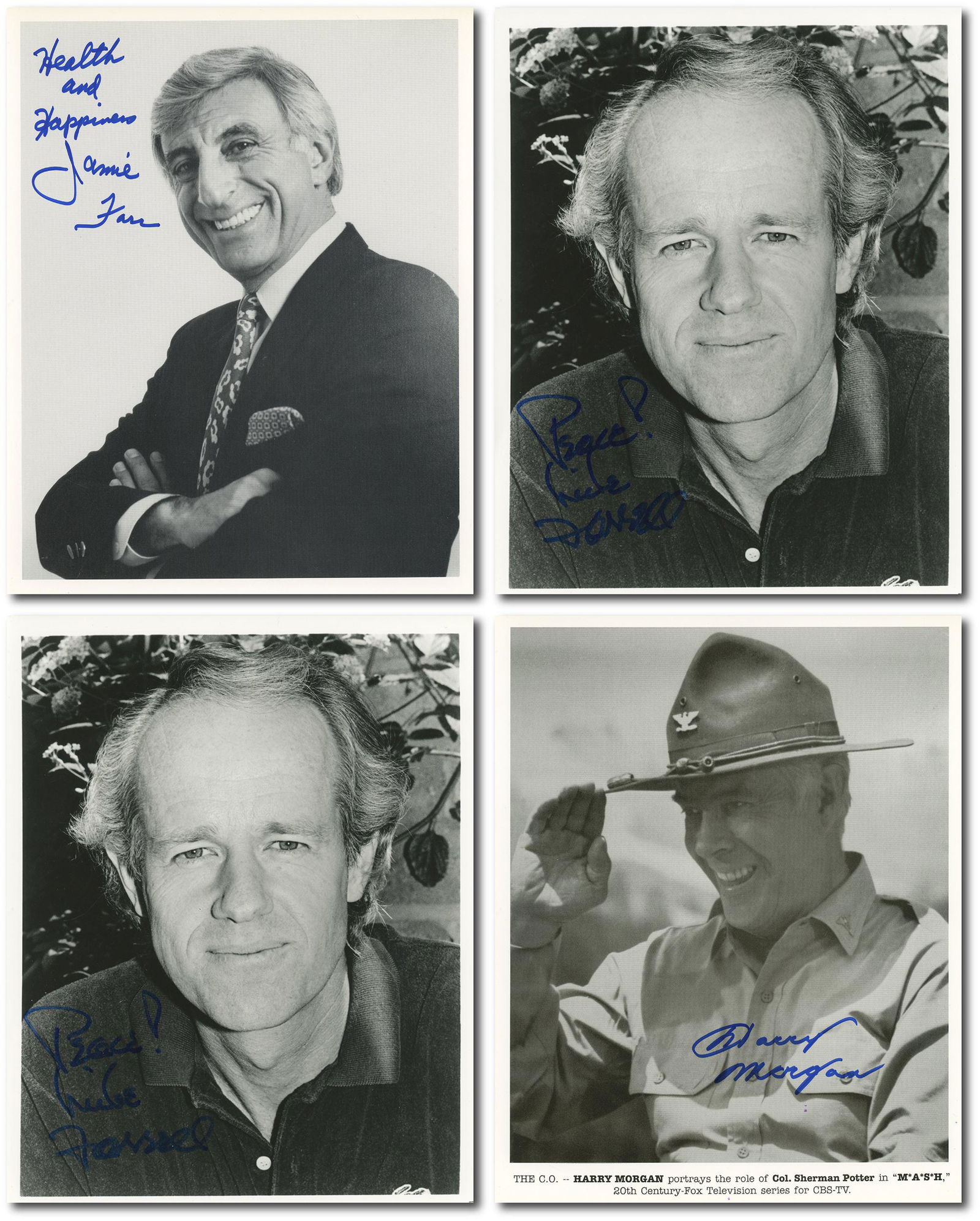 M*a*s*h Autographed Collection Of 4: Harry Morgan, Jamie Farr & 2 Mike ...