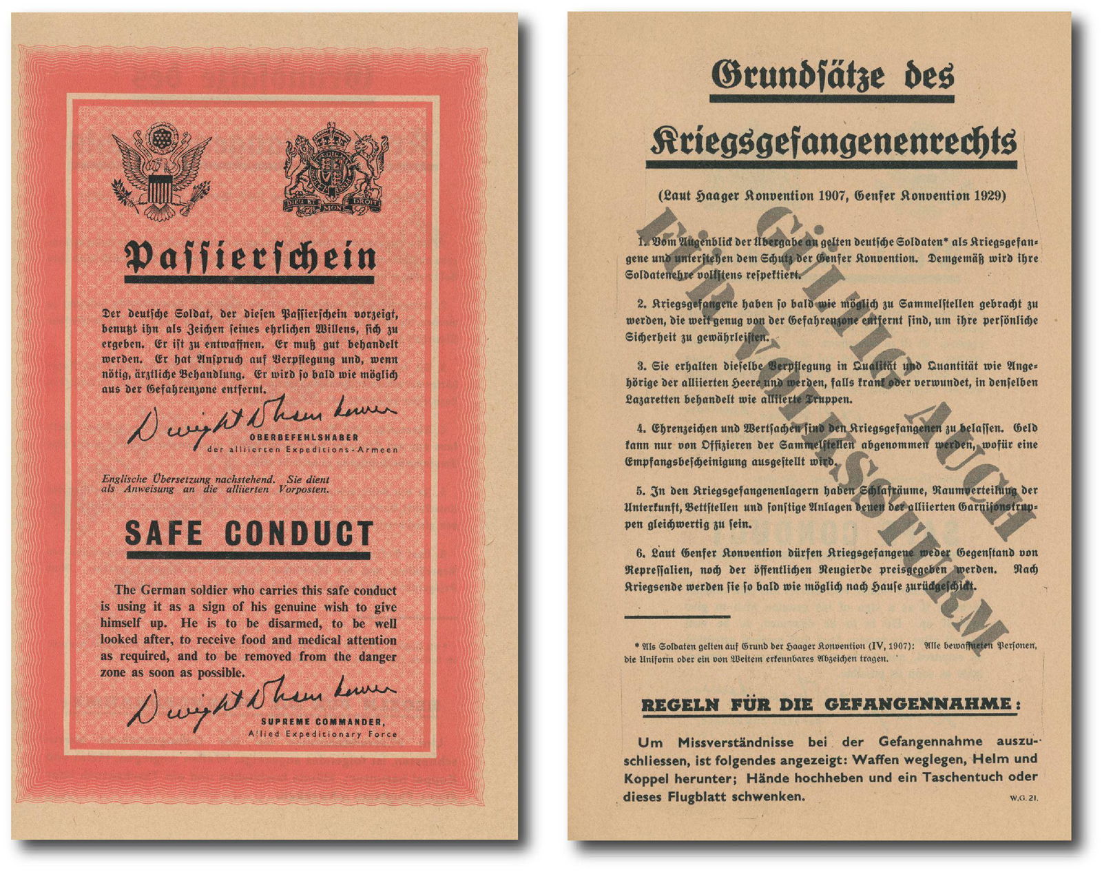 Wwii Safe-conduct Pass For German Soldier With Eisenhower Facsimile ...