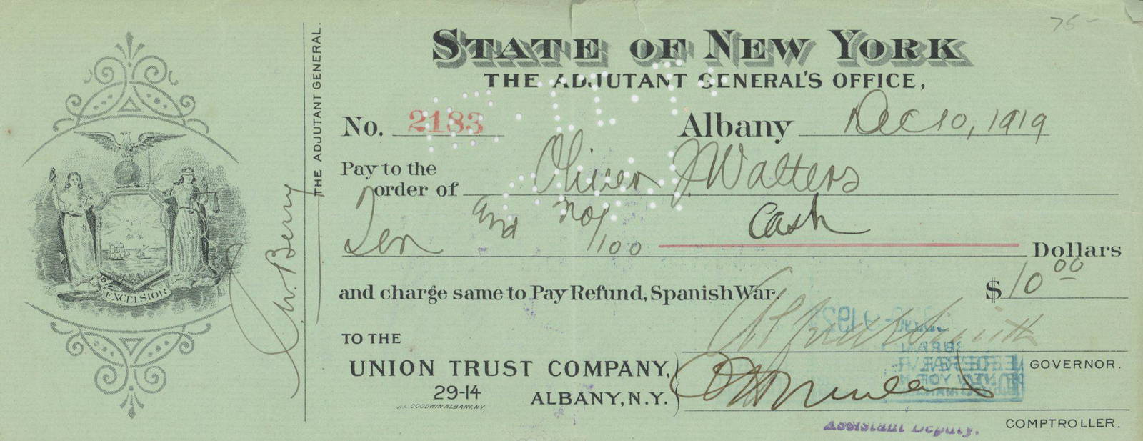 Alfred Smith - Governor Of New York City - Autographed State Of New ...