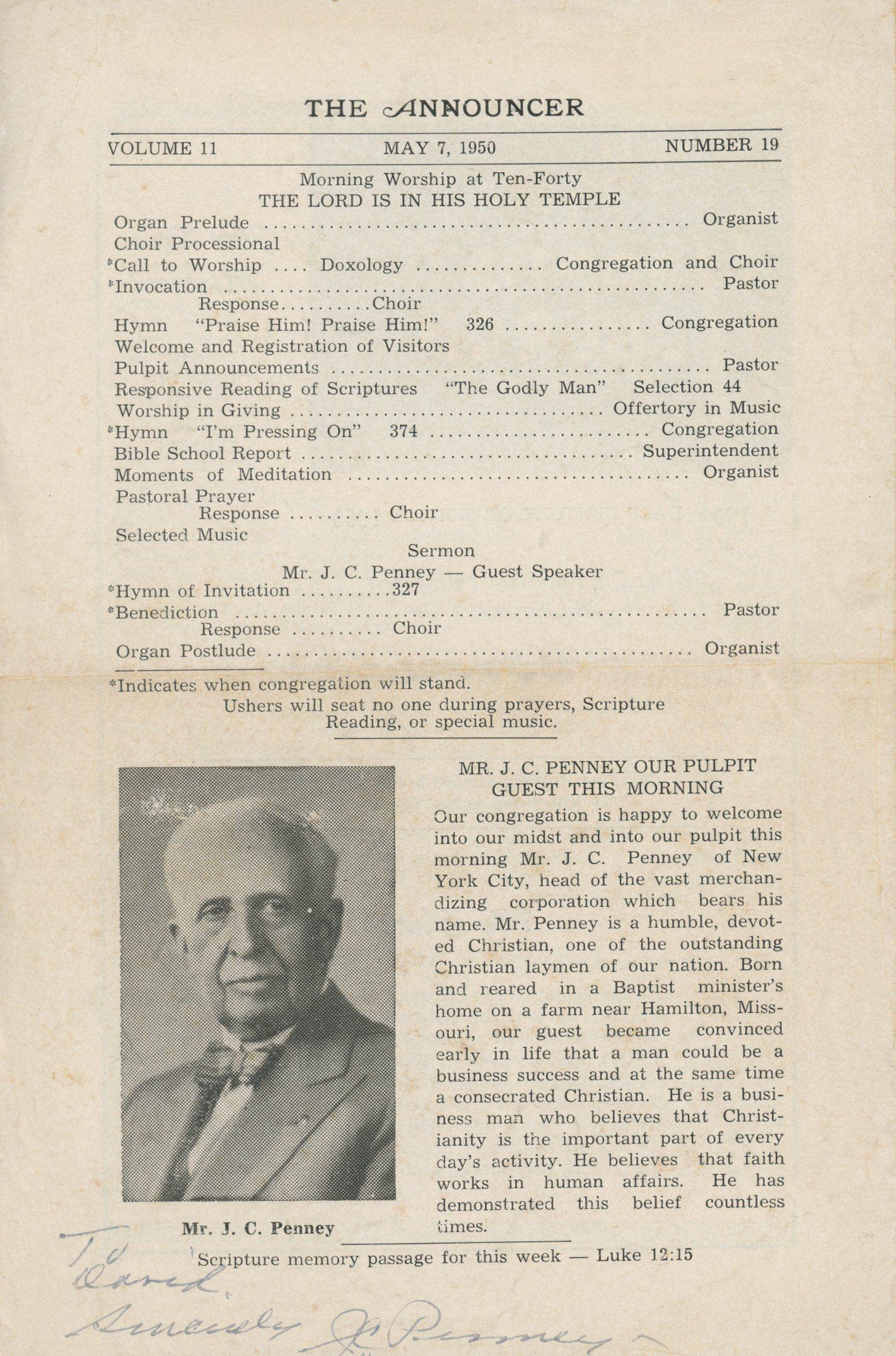 James Cash Penney Jr. - Founder Of Jcpenney Stores - Autographed 1950 ...