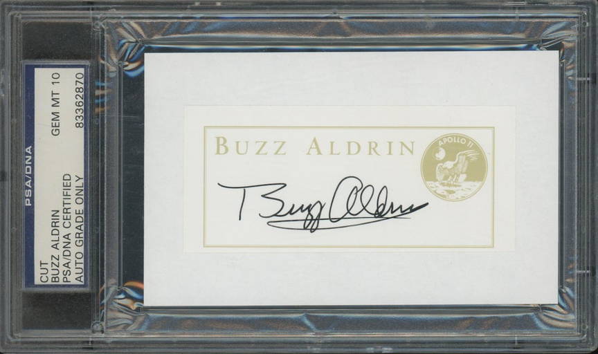 Buzz Aldrin Autographed 5 X 3" Cut With Affixed Signed Bookplate