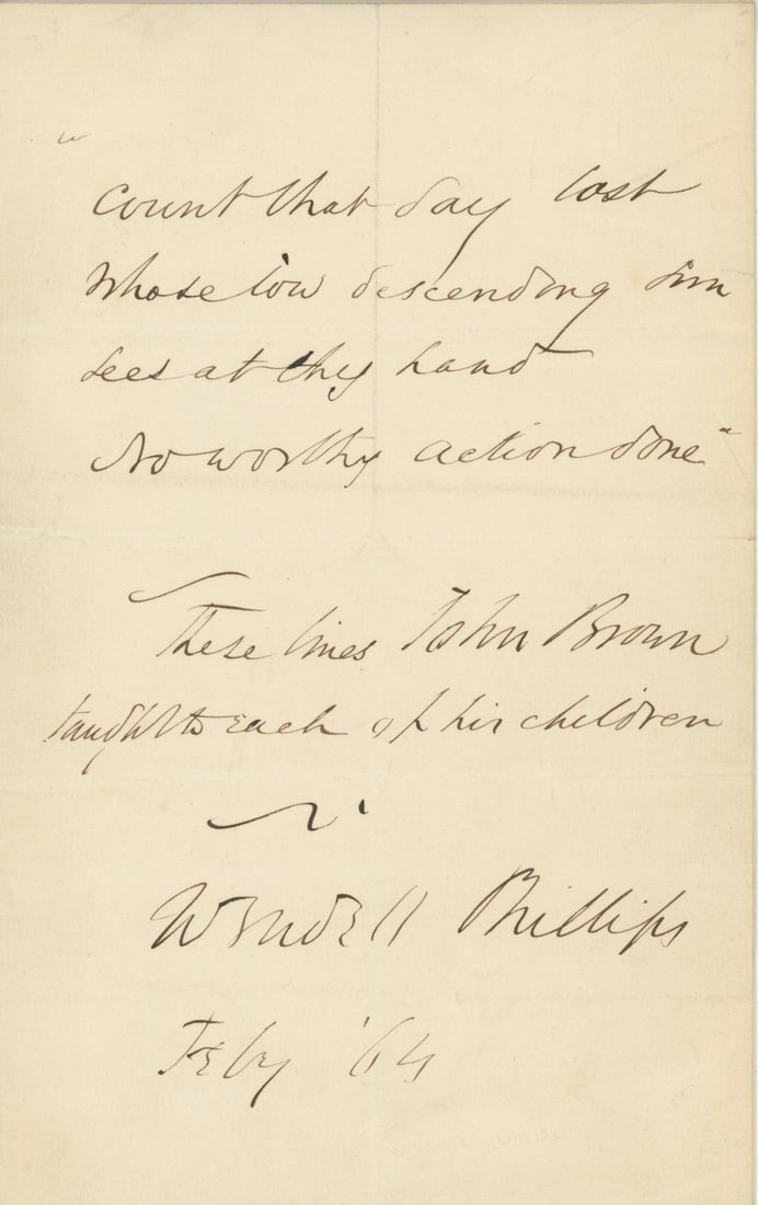 Wendell Phillips - Abolitionist - Hand-written Quotation (aqs) Of John ...