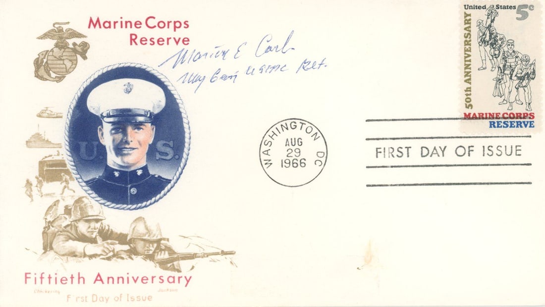 Marion E. Carl - Wwii Marine Fighter Ace - Autographed First Day Postal ...