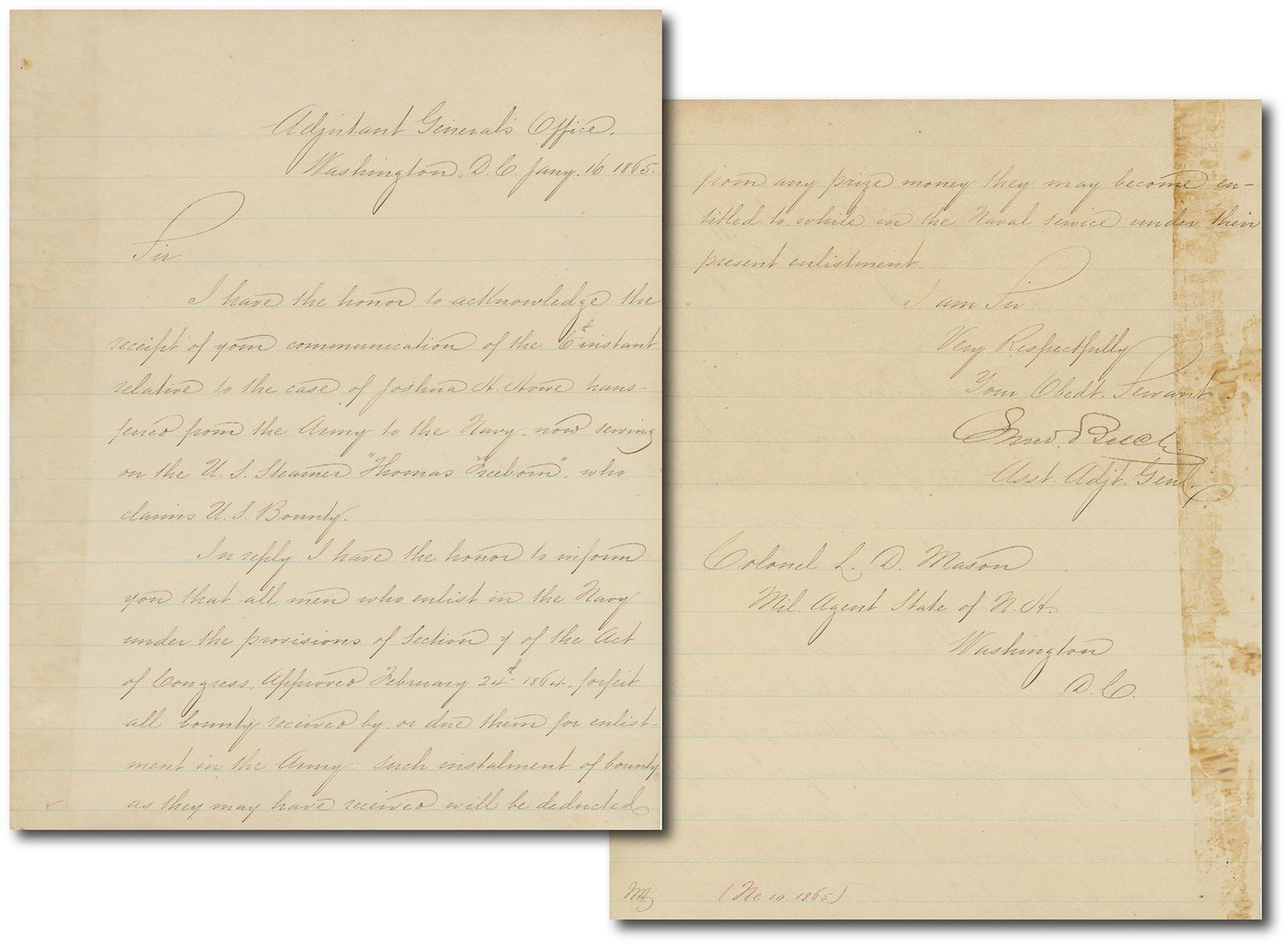 Samuel Breck - Adjutant General Of The U.s. Army - Autographed 2pp ...