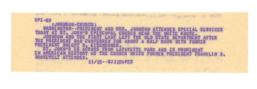 John F. Kennedy Assassination Teletype 11/23/63 - President Eisenhower Visit's Jfk's Body Auction