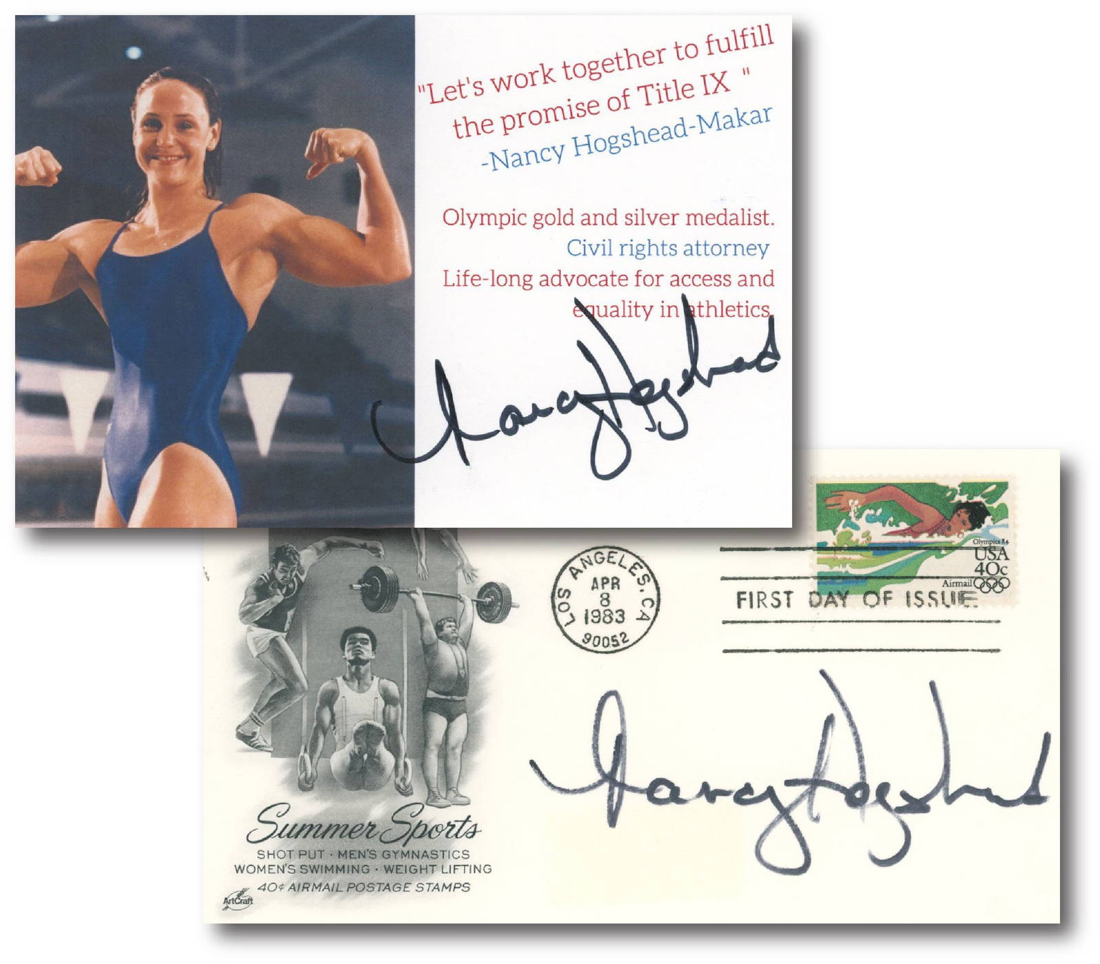 Nancy Hogshead-makar - Olympic Swimmer - Autographed First Day Postal Cover & Photograph Set Auction