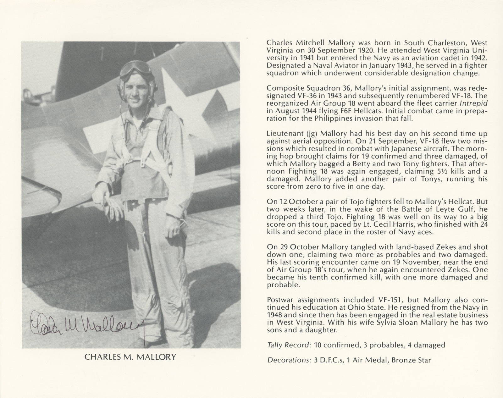 Charles Mallory - U.s. Air Force: World War Ii - Autographed 8 X 10 ...