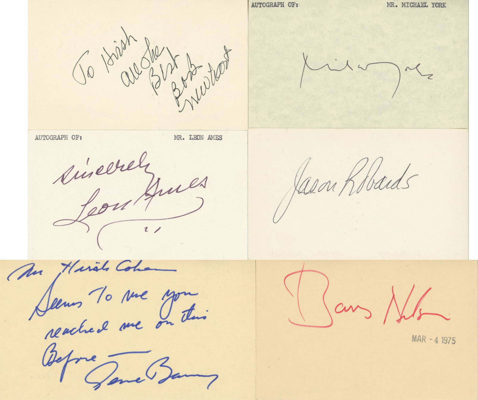 Classic Actors Autograph Collection Of 6: Bob Newhart, Michael York ...