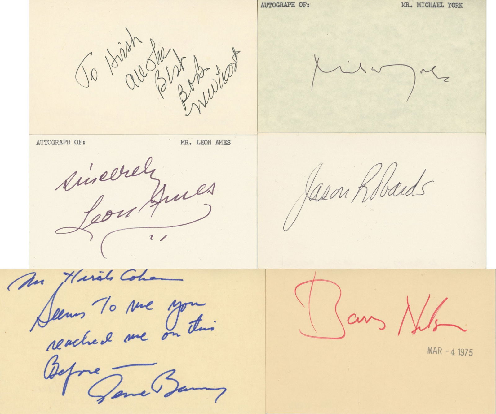 Classic Actors Autograph Collection Of 6: Bob Newhart, Michael York ...