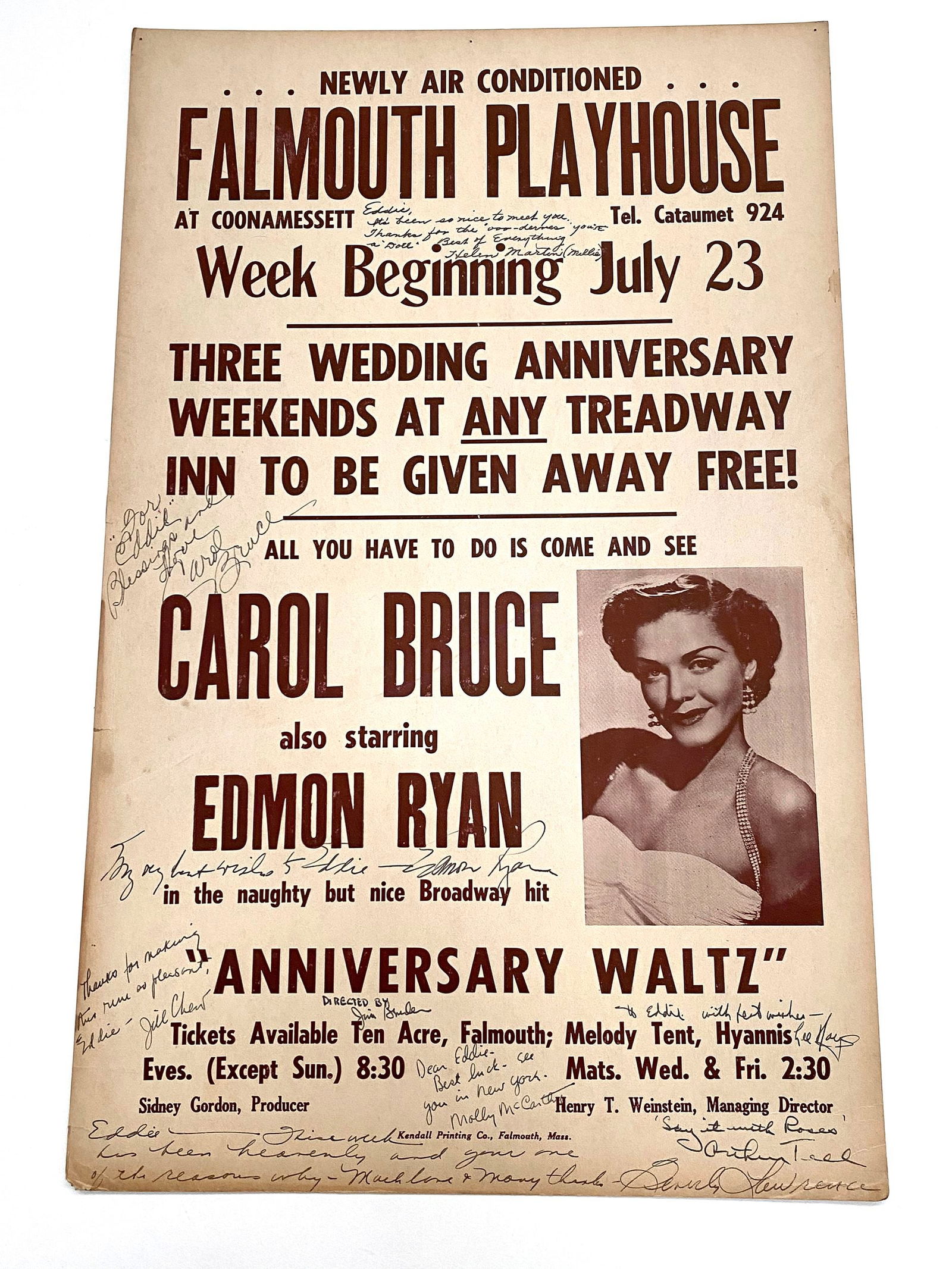 "anniversary Waltz" Carol Bruce, Edmon Ryan & Cast Autographed Falmouth ...