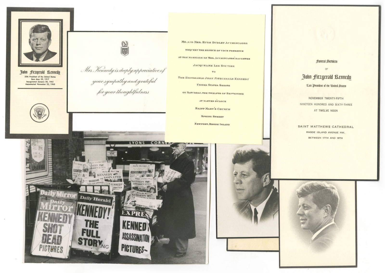 John F. Kennedy - Marriage, Death & Funeral - 8 Piece Ephemera ...