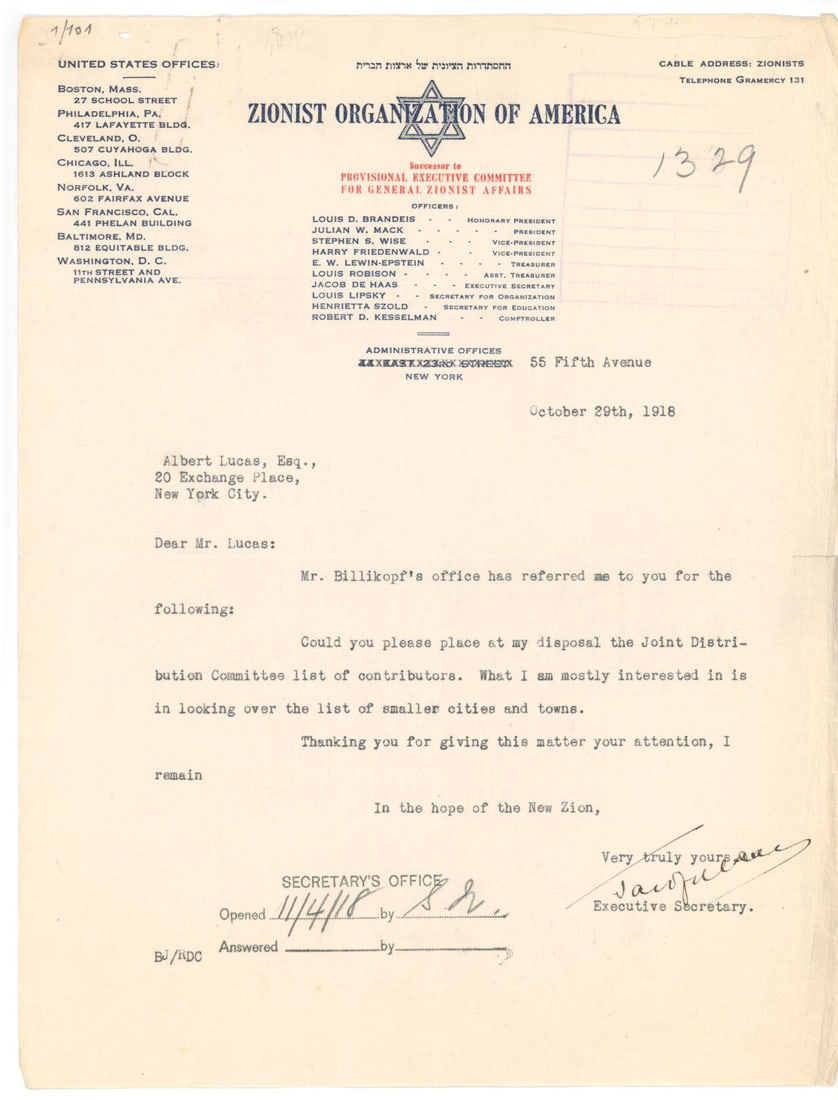 Jacob De Haas - Journalist & Early Zionist Leader In U.s. - Autographed ...