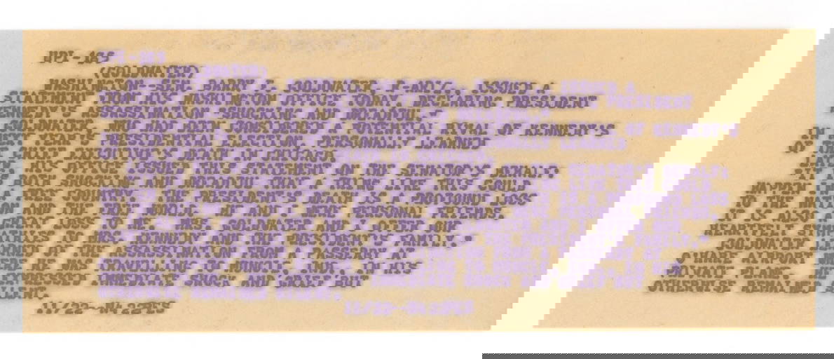 John F. Kennedy Assassination Teletype 11/22/63 Re. Statement Issued By Barry Goldwater
