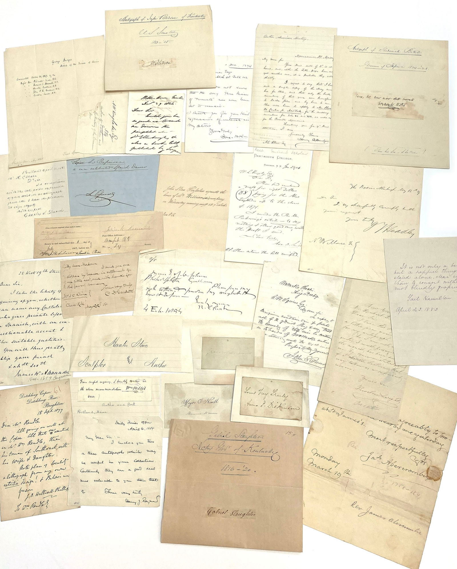1800s Autograph Miscellany Discovery Lot Featuring 25+ Pieces Primarily ...
