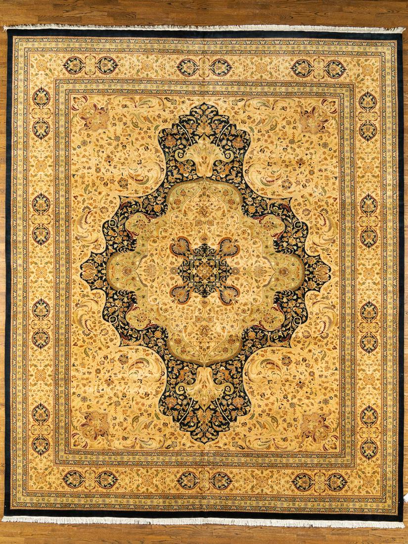 Oversize Wool Rug, Tabriz, Black / Gold (rectangle) Origin: Pakistan ...