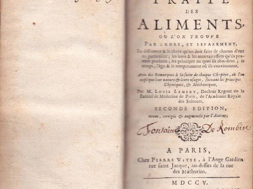 Louis Lemery Traité Des Aliments [...] Où L'on E