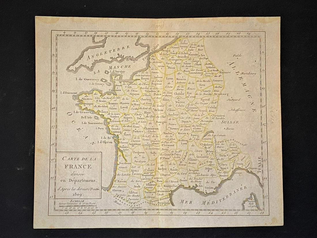 1810 Published,ancient France Department Map,by Auguste Delalain