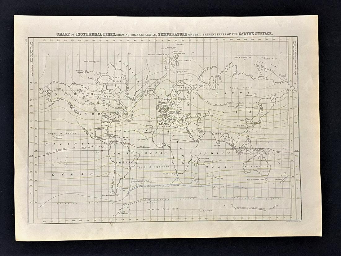 1846 From 'black's General, Atlas',ancient World Temperature Map
