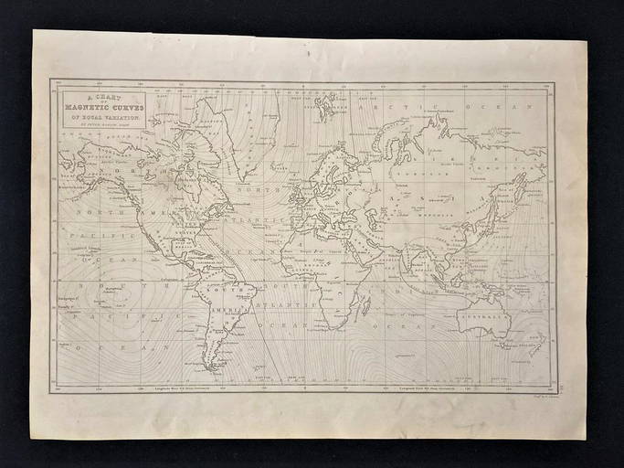 1846 From 'black's General, Atlas',ancient Magnetic Curves Map