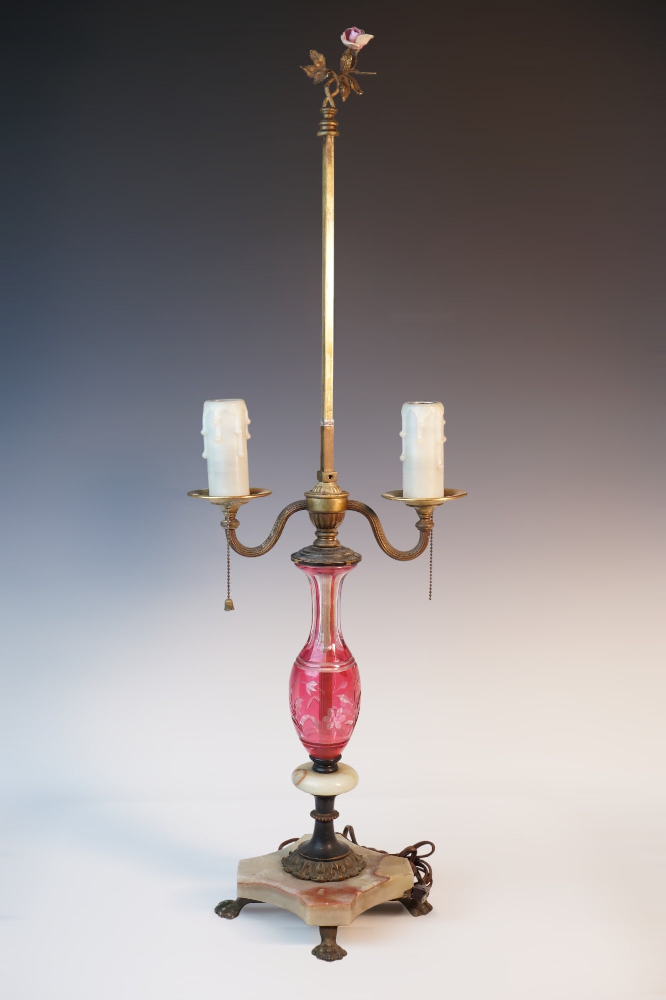Antique Ruby Glass Lamp With Marble Base Auction