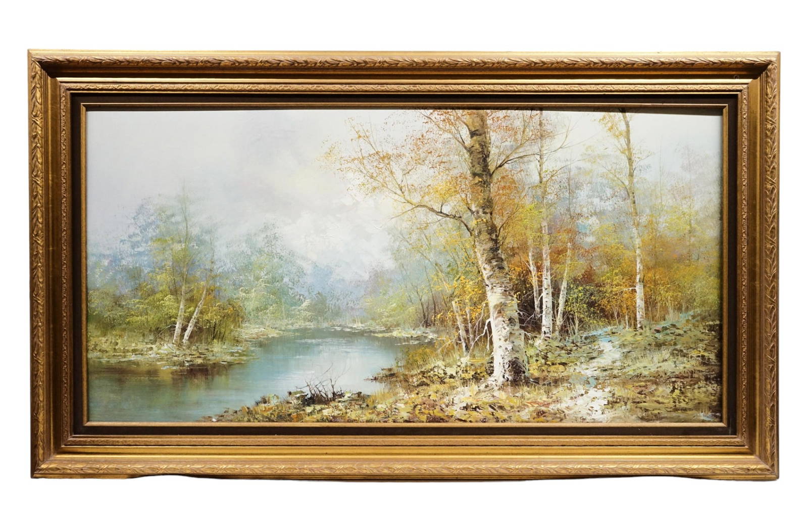 Large Signed & Framed Hurst River Landscape Painting Auction