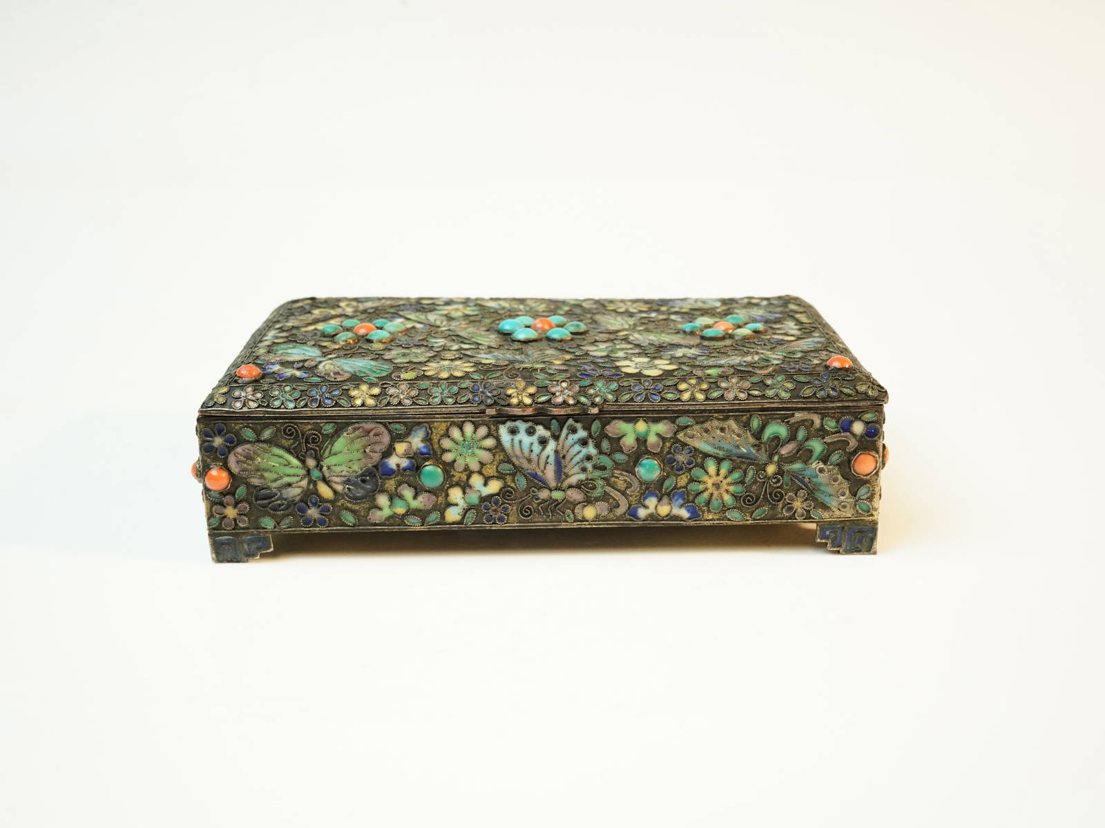 Antique Chinese Copper And Enamel Repousse Box Auction