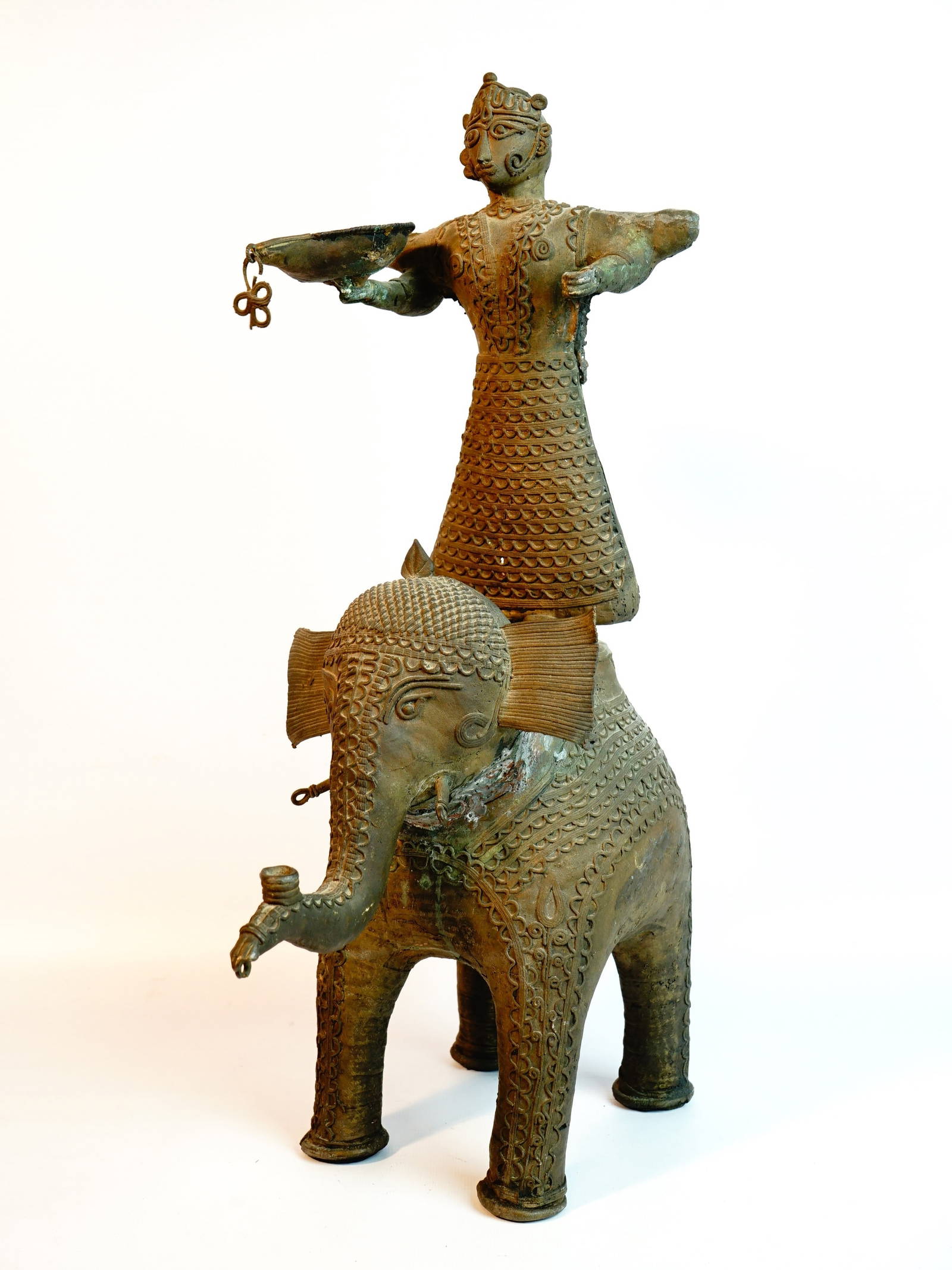Indian Bronze Elephant With Rider God Statue,19th C Auction