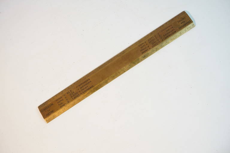 Vintage Brass Ruler With Metric Conversion