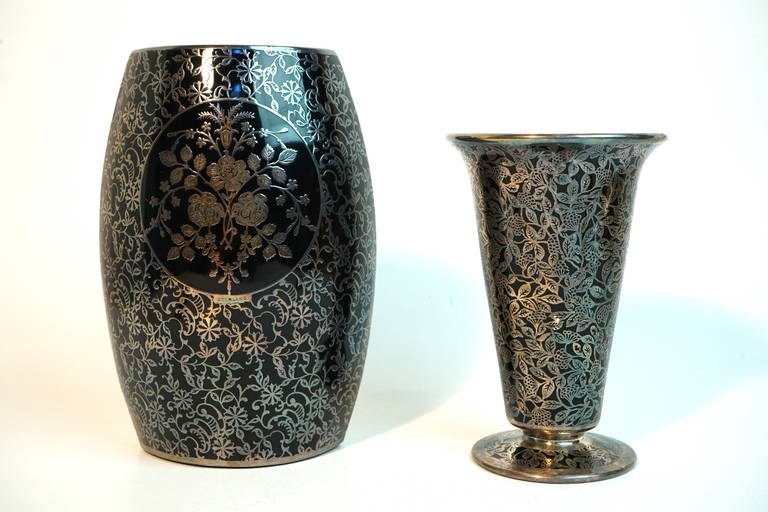 Fine Sterling Silver Hand Painted Glass Vases(2)
