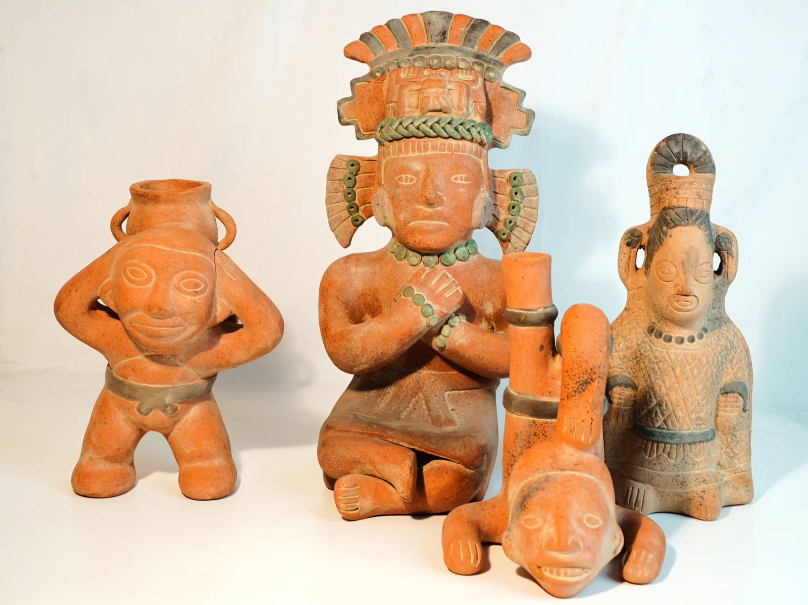 Group Of Aztec Inca Mayan Mexico Folk Art Pottery Clay Figure Auction
