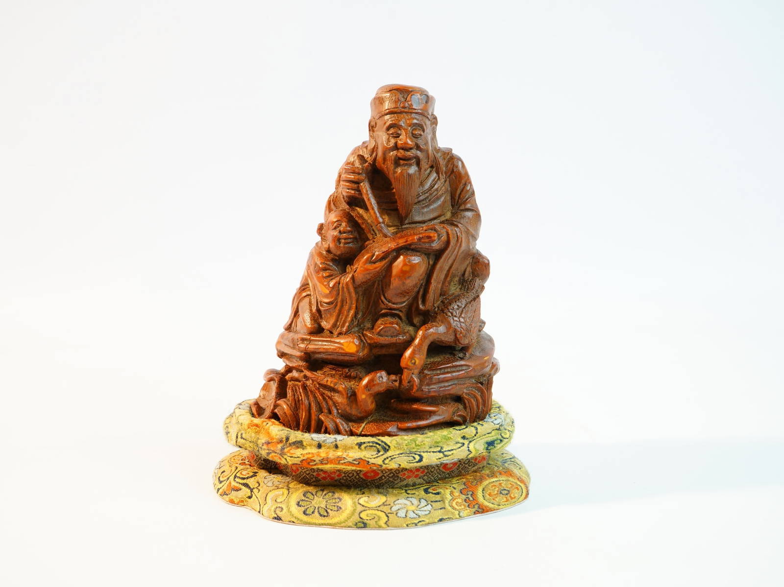 Chinese Bamboo Root Carving Of 'shoulao' With Stand Auction