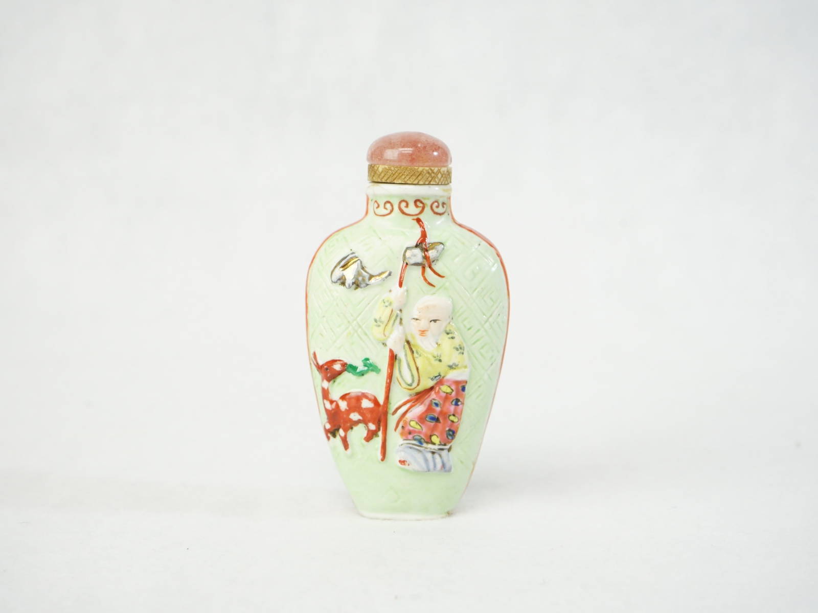 Chinese Porcelain Famille Rose Molded Snuff Bottle,qing Dynasty Auction