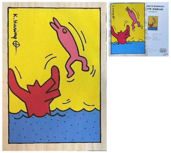 Keith Allen Haring (1958 1990), Fish Leap, Watercolor Painting