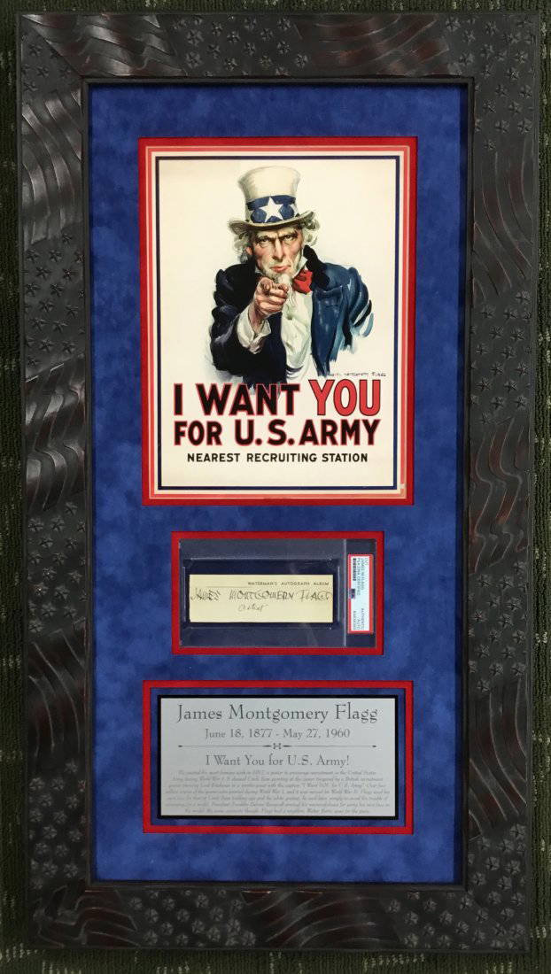 James Montgomery Flagg Uncle Sam Signed Custom Framed Large Display Psa ...