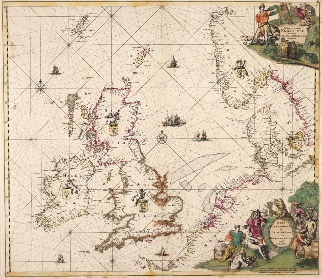 Frederik De Wit (1629 1706) North Sea Europe, Mer Du Nord, Carte Marine