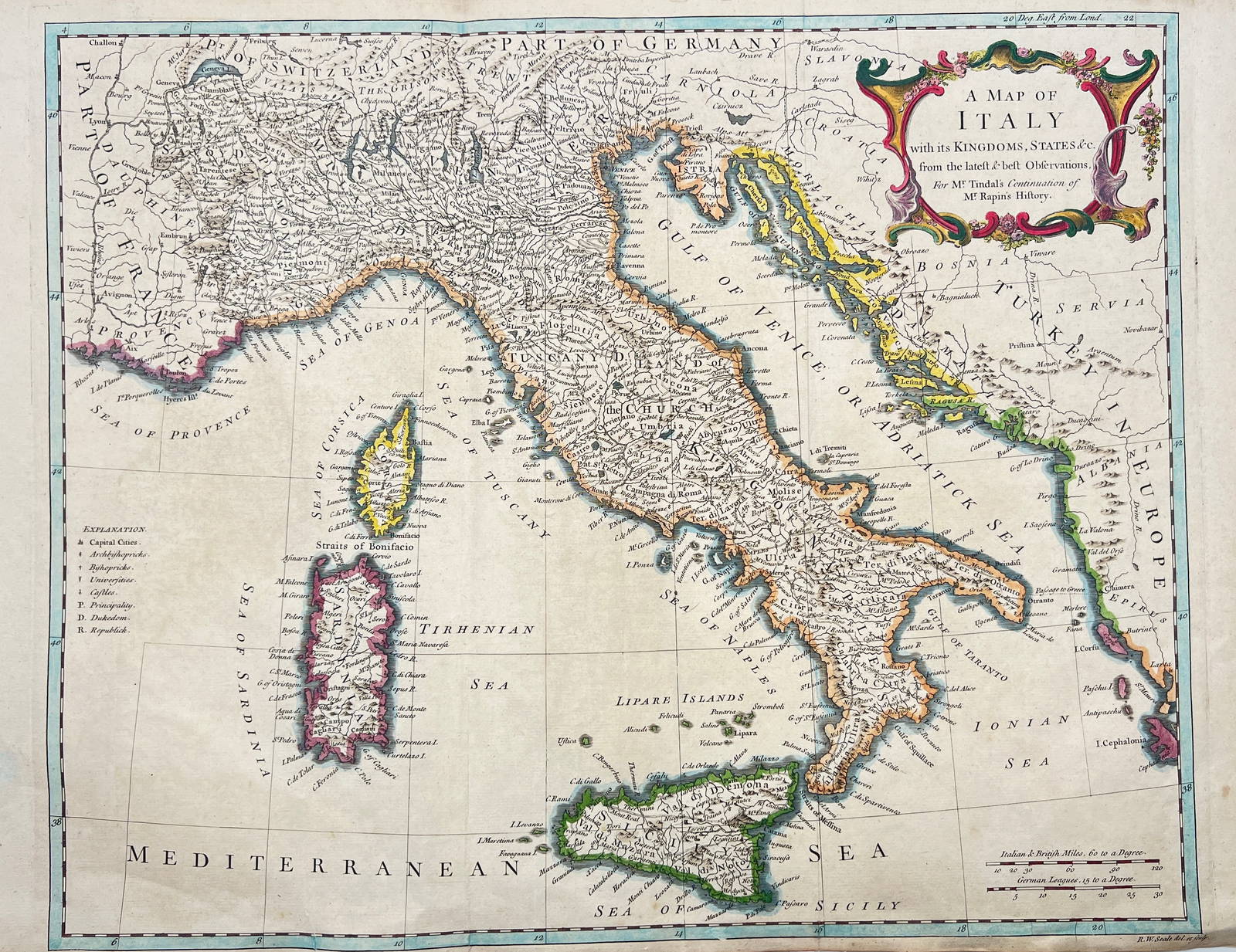 Nicholas Tindal & Paul De Rapin - A Map Of Italy With Its Kingdoms ...