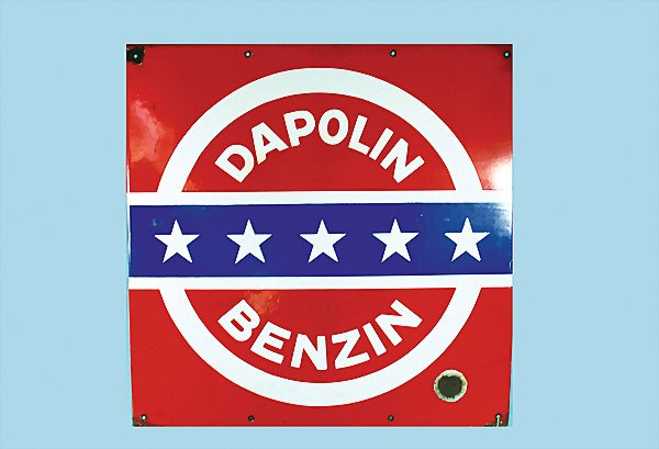 2936: enamel sign"Dapolin Benzin", 80 by 81 cm, writing